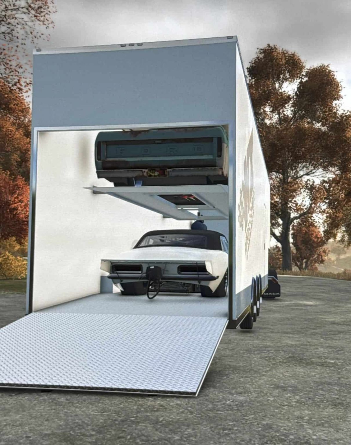 LS25 Enclosed race hauler and stacker trailer V1.0.0.0 Mod / LS25 Mods