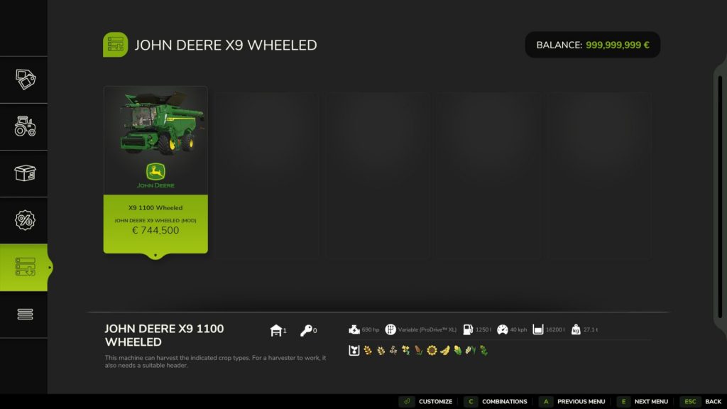 LS25 John Deere X9 1100 (Wheel version) V1.0.0.0 Mod / LS25 Mods
