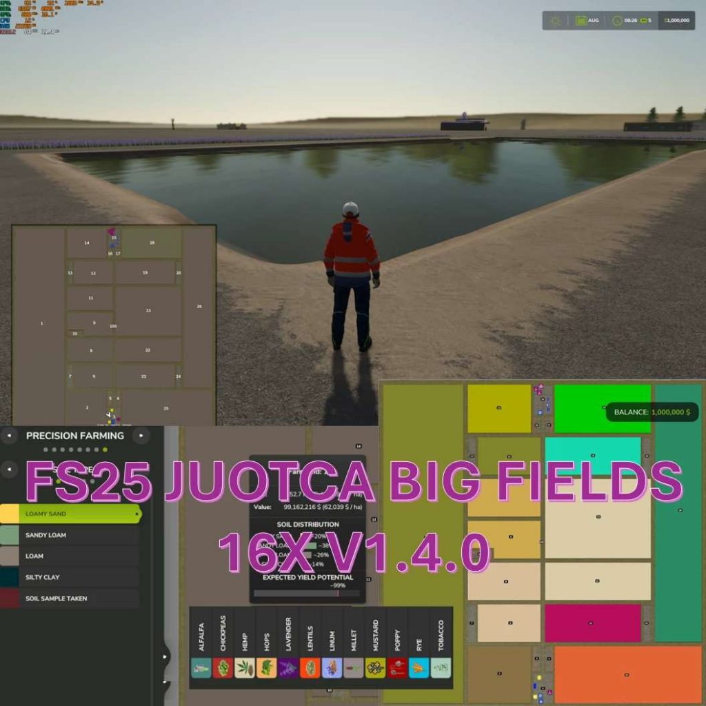 LS25 JUOTCA BIG FIELDS 16X V1.4.0.0 Mod / LS25 Mods